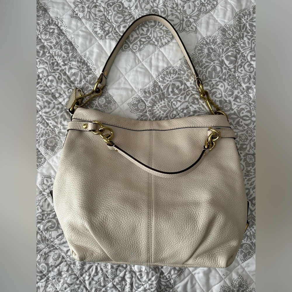 Coach "Brooke" Ivory Leather Hobo Shoulder Bag With G… - Gem